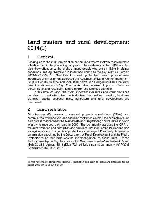 (PDF) Land Matters and Rural Development: 2018
