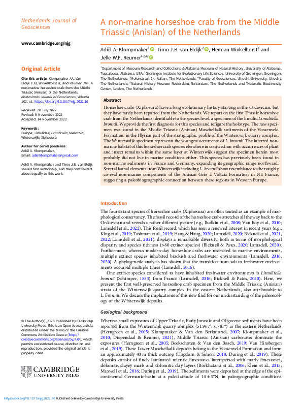 (PDF) A non-marine horseshoe crab from the Middle Triassic (Anisian) of ...