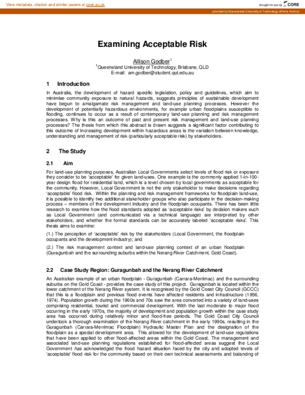(PDF) Examining acceptable Risk