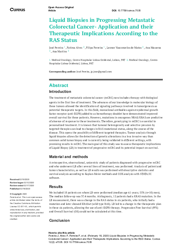 (PDF) Liquid Biopsies in Progressing Metastatic Colorectal Cancer- Application and their ...