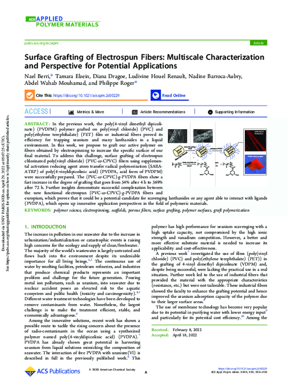 (PDF) Surface Grafting of Electrospun Fibers: Multiscale Characterization and Perspective for ...