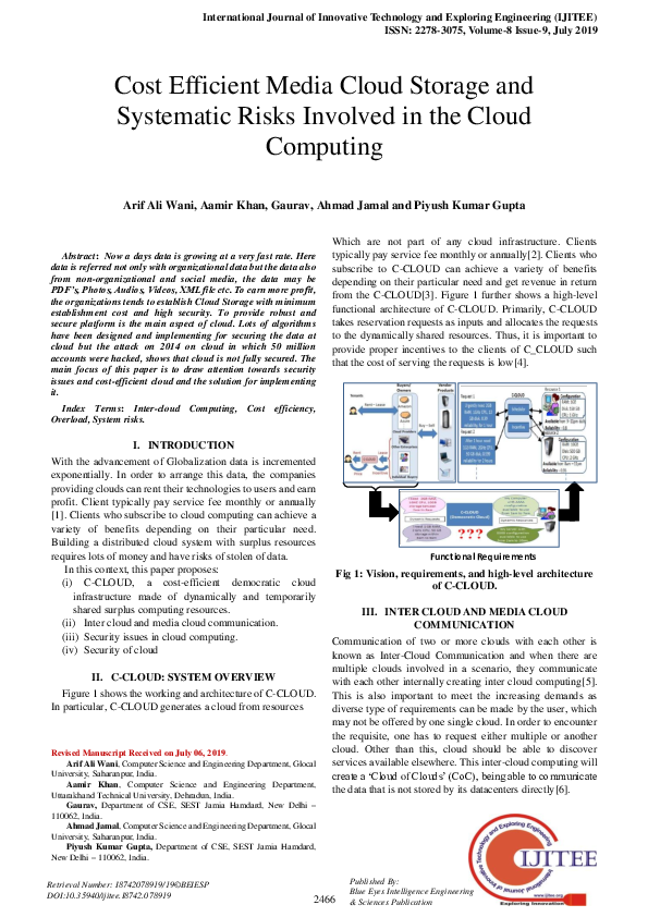 Pdf Cost Efficient Media Cloud Storage And Systematic Risks Involved In The Cloud Computing
