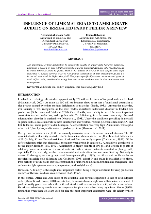 (PDF) Academic Research International INFLUENCE OF LIME MATERIALS TO ...