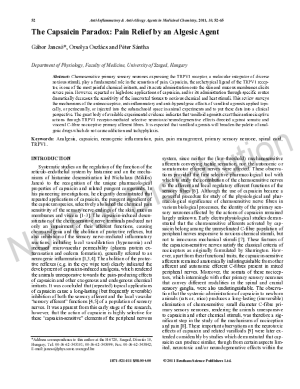 (PDF) The Capsaicin Paradox: Pain Relief by an Algesic Agent