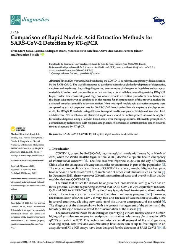(PDF) Comparison of Rapid Nucleic Acid Extraction Methods for SARS-CoV ...