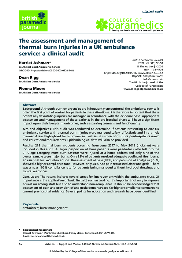 (PDF) The assessment and management of thermal burn injuries in a UK ambulance service: a ...
