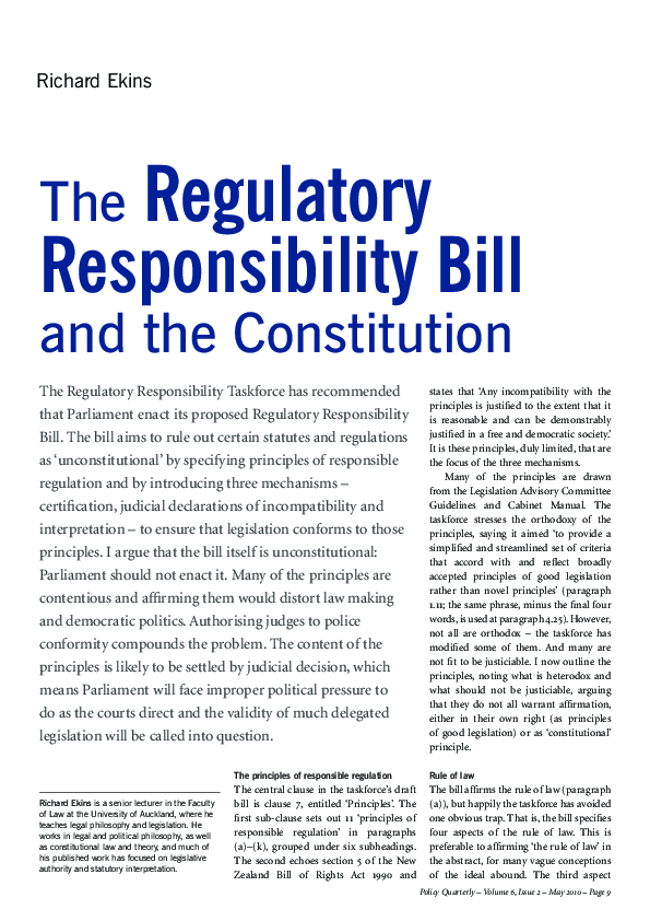 (PDF) The regulatory responsibility bill and the constitution | Richard ...