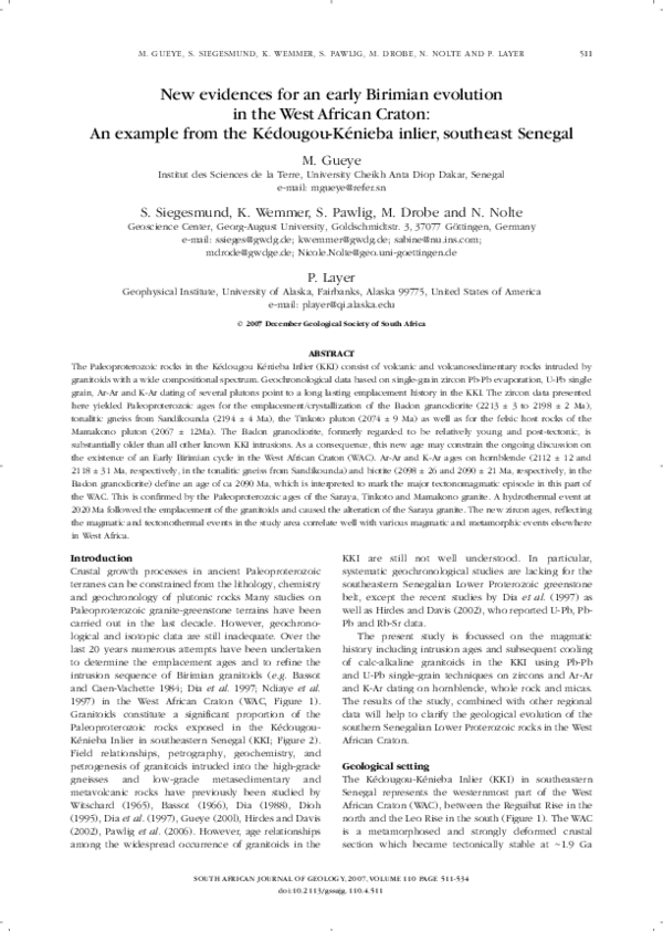 (PDF) New evidences for an early Birimian evolution in the West African ...
