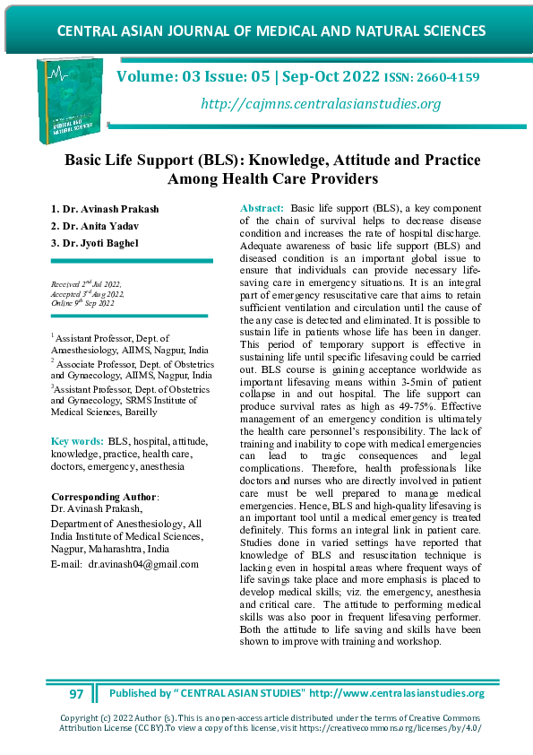 (PDF) Basic Life Support (BLS): Knowledge, Attitude and Practice Among Health Care Providers
