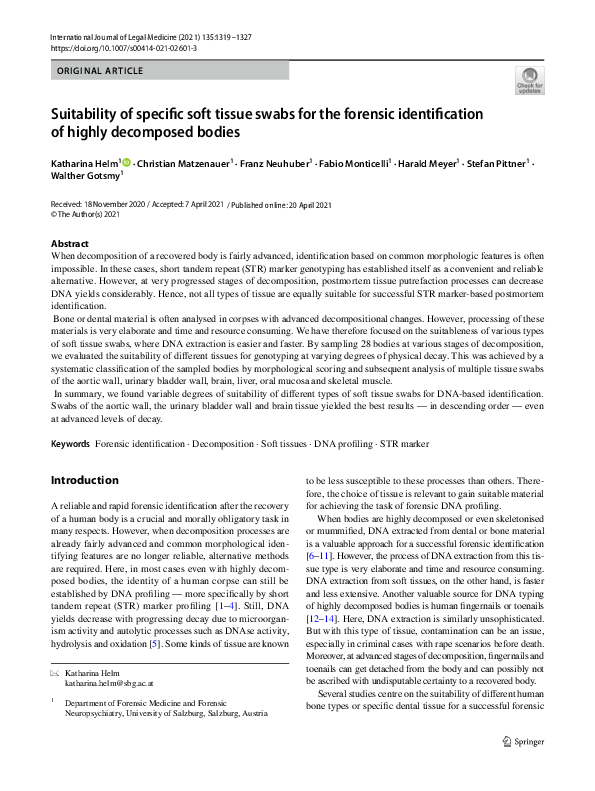 (PDF) Suitability of specific soft tissue swabs for the forensic ...