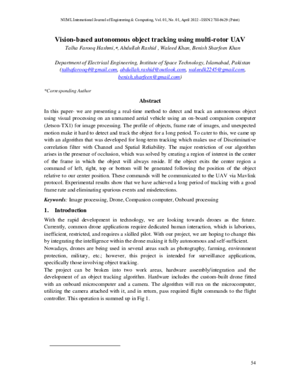 Pdf Vision Based Autonomous Object Tracking Using Multi Rotor Uav