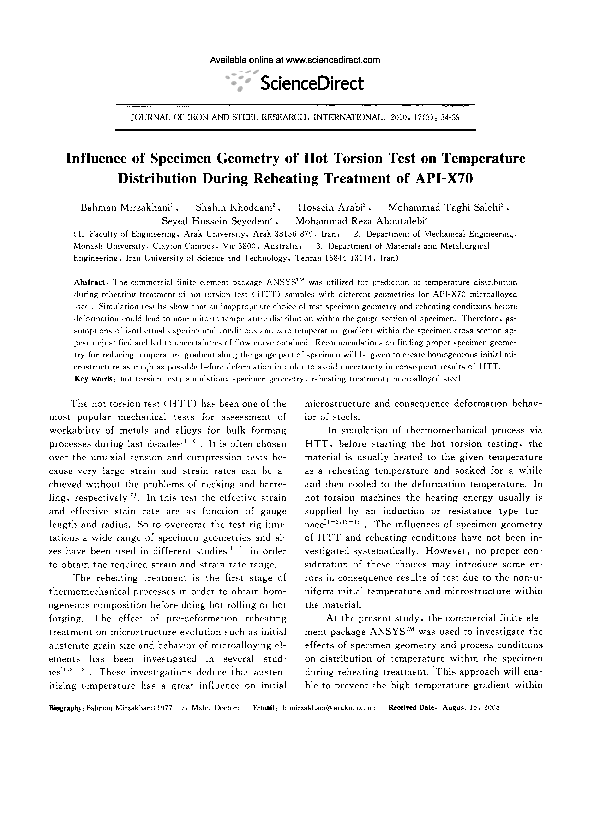 (PDF) Influence of Specimen Geometry of Hot Torsion Test on Temperature ...