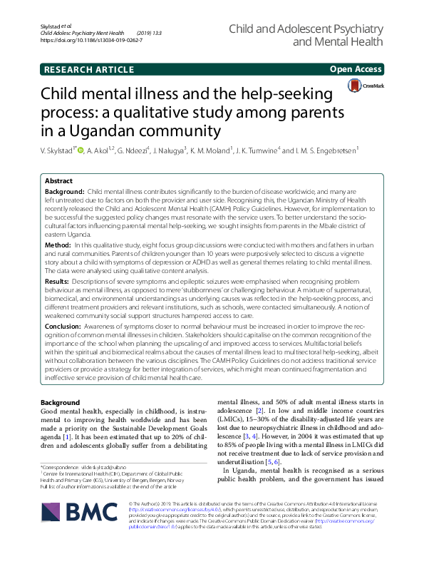 (PDF) Child mental illness and the help-seeking process: a qualitative study among parents in a ...