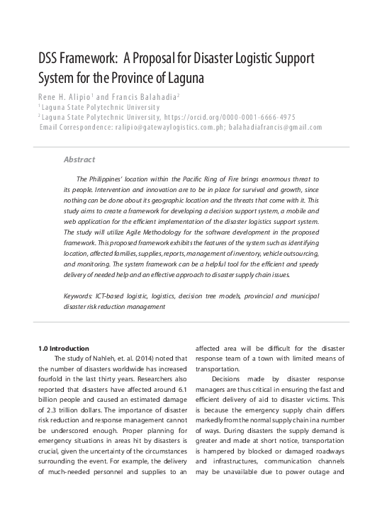 (PDF) DSS Framework: A Proposal for Disaster Logistic Support System ...