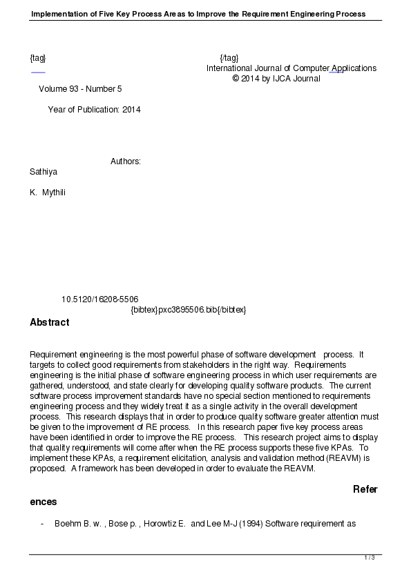(PDF) Implementation of Five Key Process Areas to Improve the Requirement Engineering Process ...