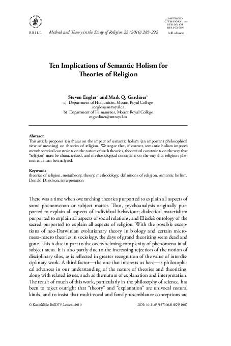 (PDF) Ten Implications of Semantic Holism for Theories of Religion