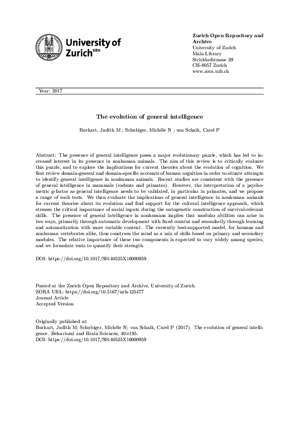 (PDF) The evolution of general intelligence