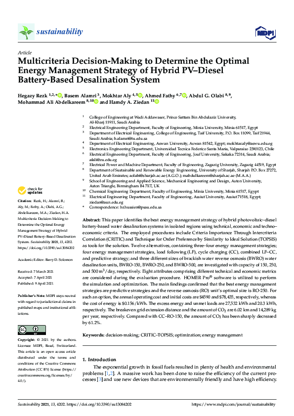 (PDF) Multicriteria Decision-Making to Determine the Optimal Energy Management Strategy of ...