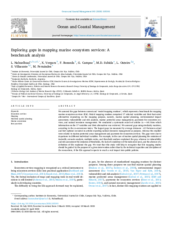 (PDF) Exploring gaps in mapping marine ecosystem services: A benchmark ...