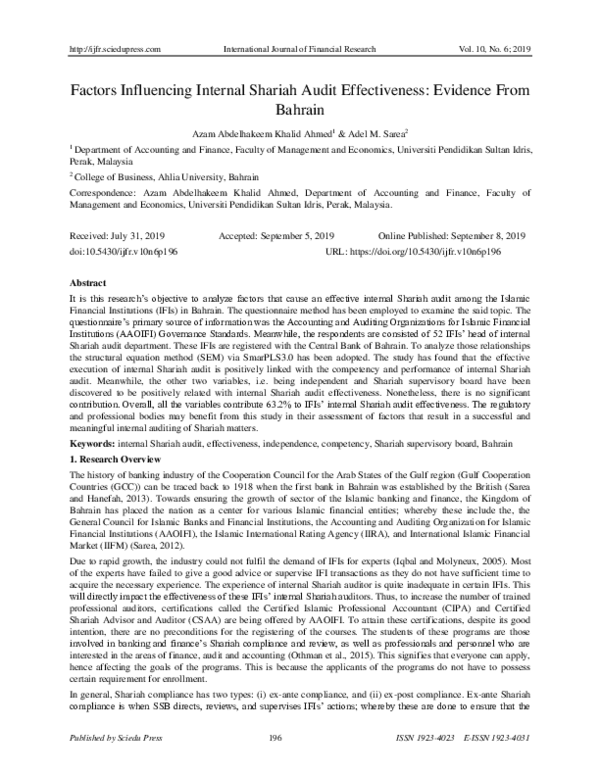 (PDF) Factors Influencing Internal Shariah Audit Effectiveness: Evidence From Bahrain