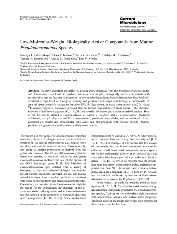 (PDF) Low-Molecular-Weight, Biologically Active Compounds from Marine Pseudoalteromonas Species ...