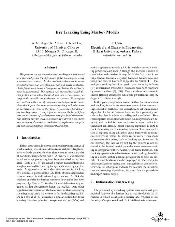 (PDF) Eye tracking using Markov models