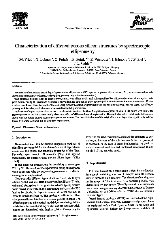 (PDF) Characterization of different porous silicon structures by spectroscopic ellipsometry