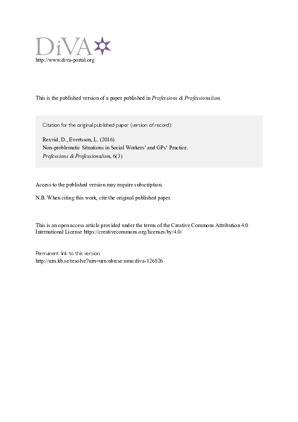 (PDF) Non-problematic Situations in Social Workers’ and GPs’ Practice