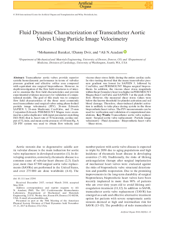 (PDF) Fluid Dynamic Characterization of Transcatheter Aortic Valves ...