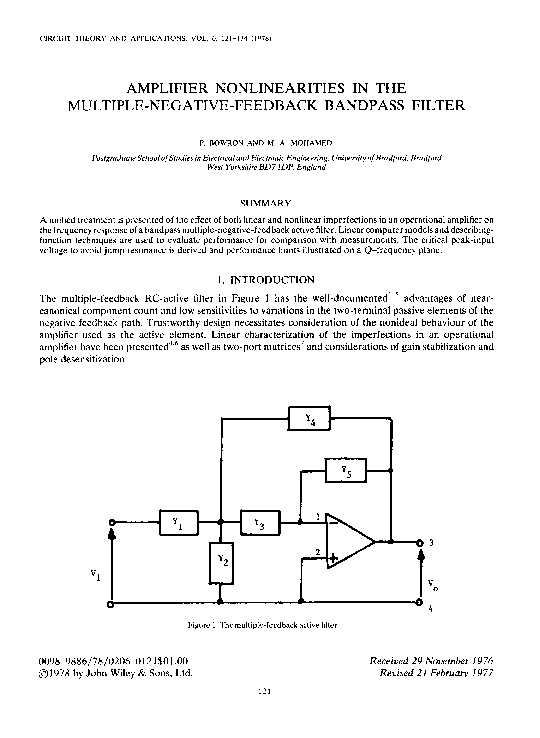 (PDF) Amplifier nonlinearities in the multiple-negative-feedback bandpass filter | Moataz ...