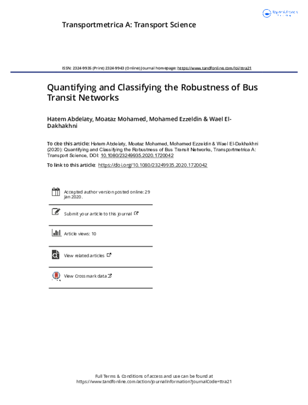 (PDF) Quantifying and classifying the robustness of bus transit networks | Moataz Mohamed ...