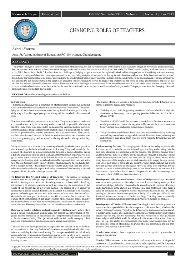 (PDF) CHANGING ROLES OF TEACHERS