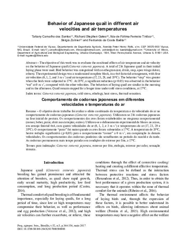 (PDF) Quail Behavior Under Varying Temperature & Air Flow