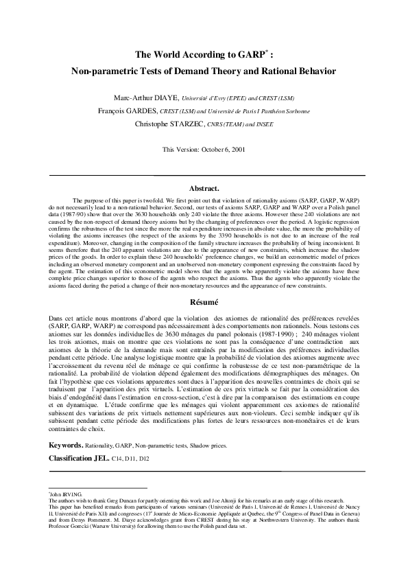 (PDF) The World According to GARP : Non-parametric Tests of Demand ...
