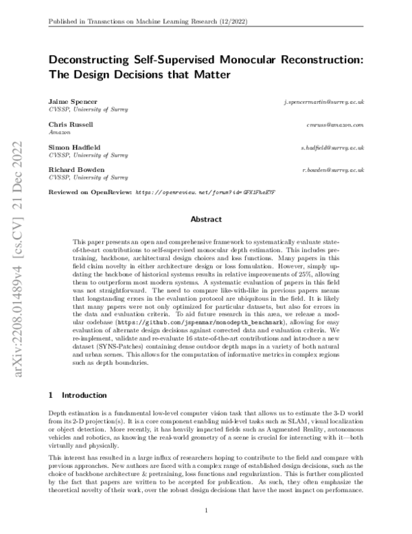 (PDF) Deconstructing Self-Supervised Monocular Reconstruction: The ...