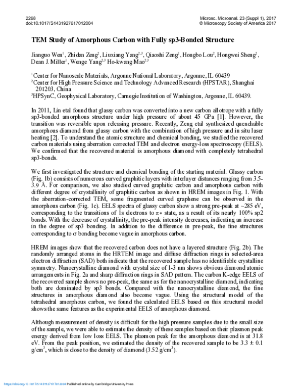TEM Study of Amorphous Carbon with Fully sp3-Bonded Structure