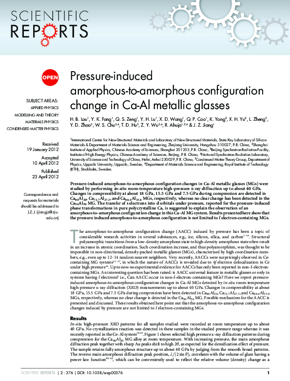 (PDF) Pressure-induced amorphous-to-amorphous configuration change in ...