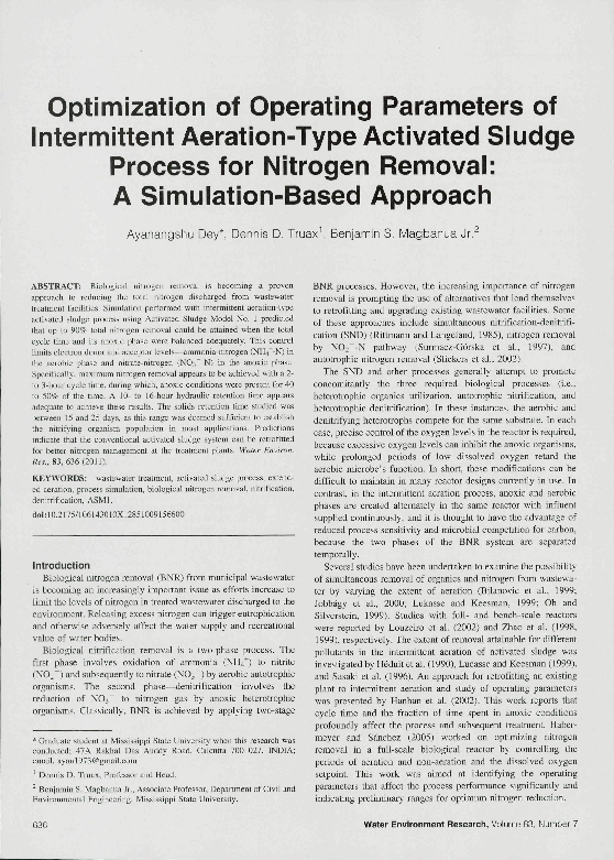 (PDF) Optimization of Operating Parameters of Intermittent Aeration-Type Activated Sludge ...