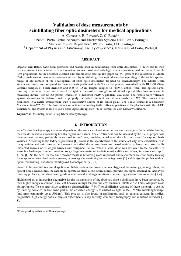 (PDF) Validation of dose measurements by scintillating fiber optic dosimeters for medical ...