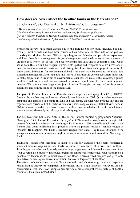 (PDF) How does ice cover affect the benthic fauna in the Barents Sea?