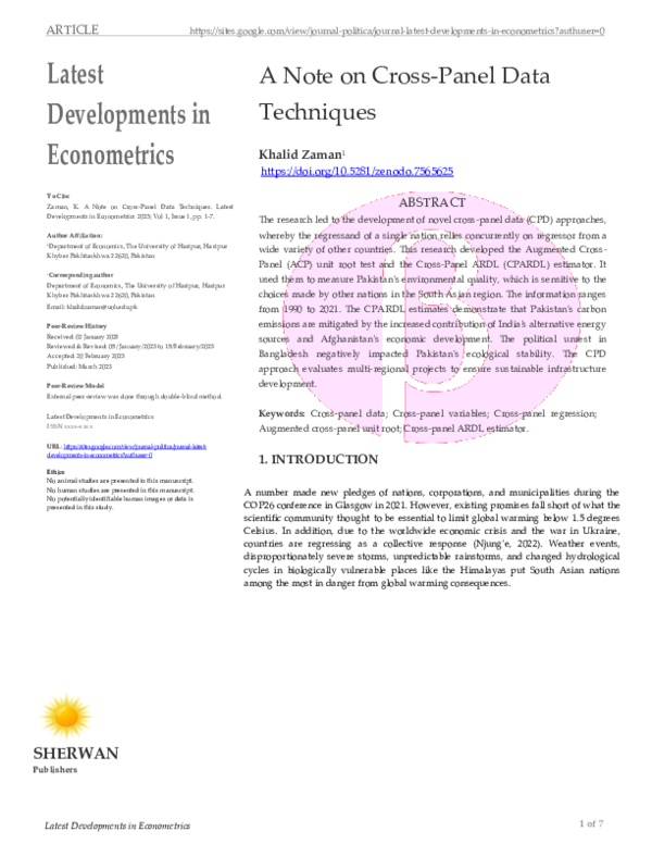 (PDF) A Note on Cross-Panel Data Techniques