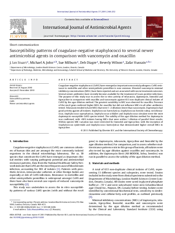 Pdf Susceptibility Patterns Of Coagulase Negative Staphylococci To Several Newer Antimicrobial