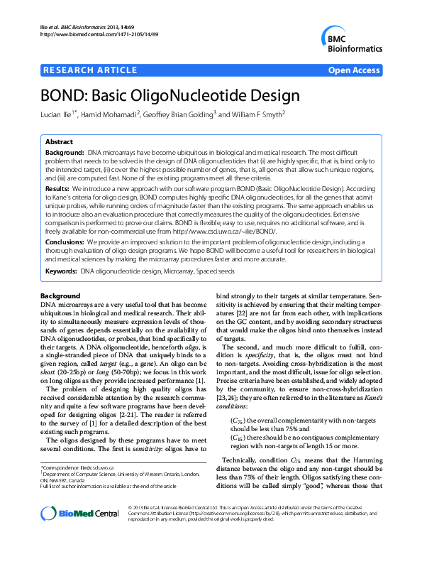 (PDF) BOND: Basic OligoNucleotide Design