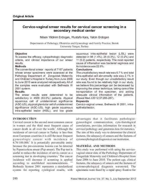 (PDF) Cervico-vaginal smear results for cervical cancer screening in a ...