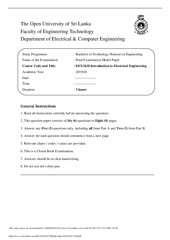 Pdf The Open University Of Sri Lanka Faculty Of Engineering Technology Department Of 3193