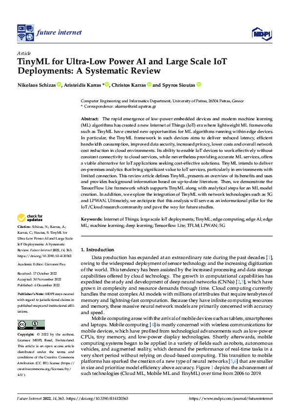(PDF) TinyML for Ultra-Low Power AI and Large Scale IoT Deployments: A Systematic Review