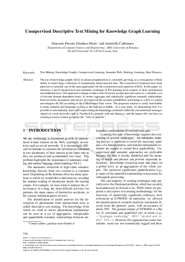 Pdf Unsupervised Descriptive Text Mining For Knowledge Graph Learning