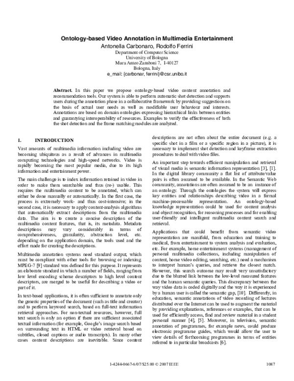 (PDF) Ontology-Based Video Annotation in Multimedia Entertainment