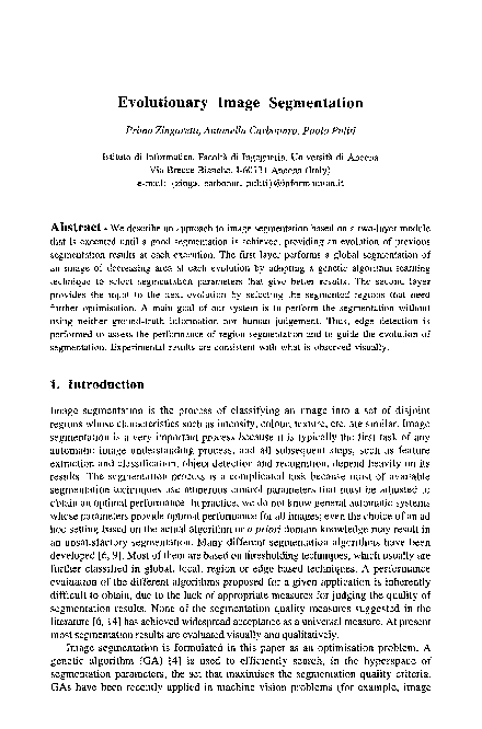 (PDF) Evolutionary image segmentation (PDF) Evolutionary image segmentation