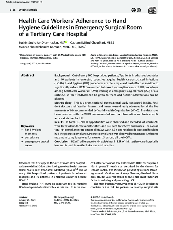 (PDF) Health Care Workers' Adherence to Hand Hygiene Guidelines in ...